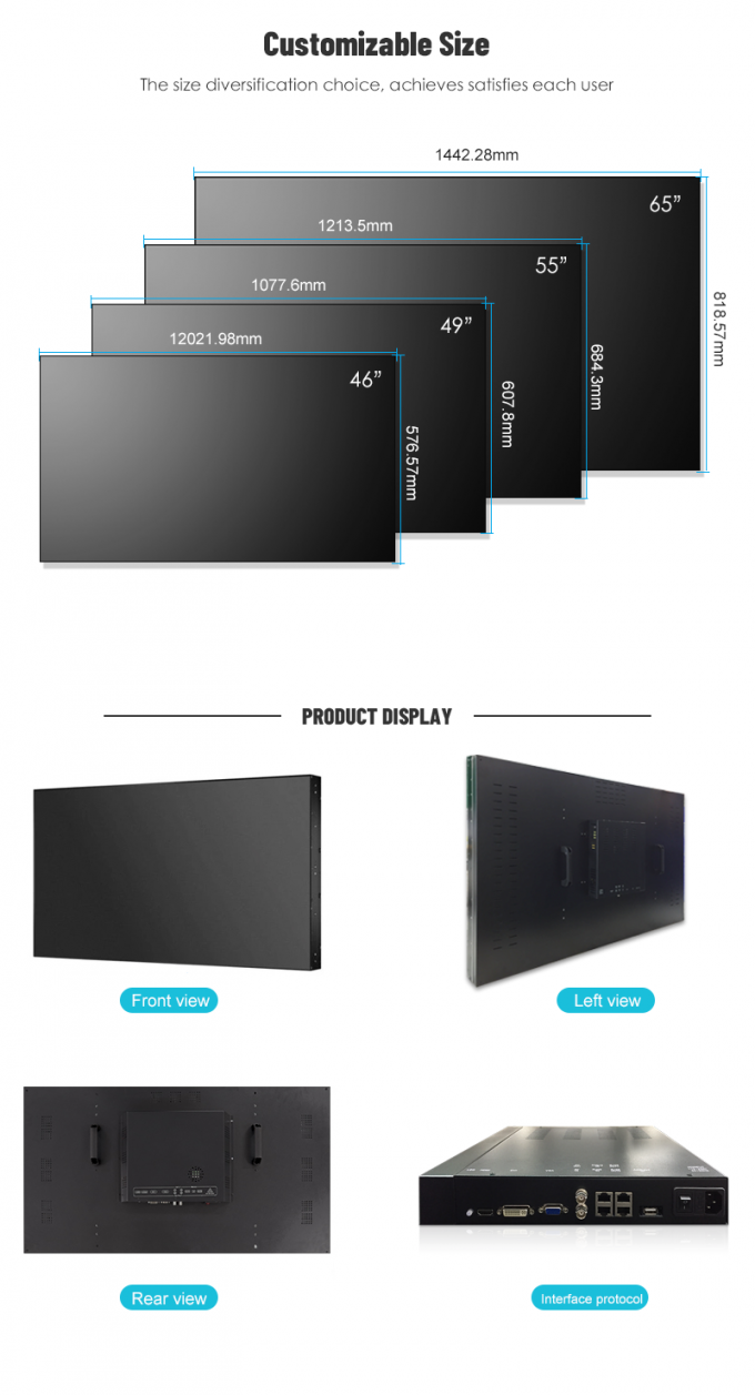 Super thin bezel LG 3x3 video wall tv screens panel resolution 1920x1080